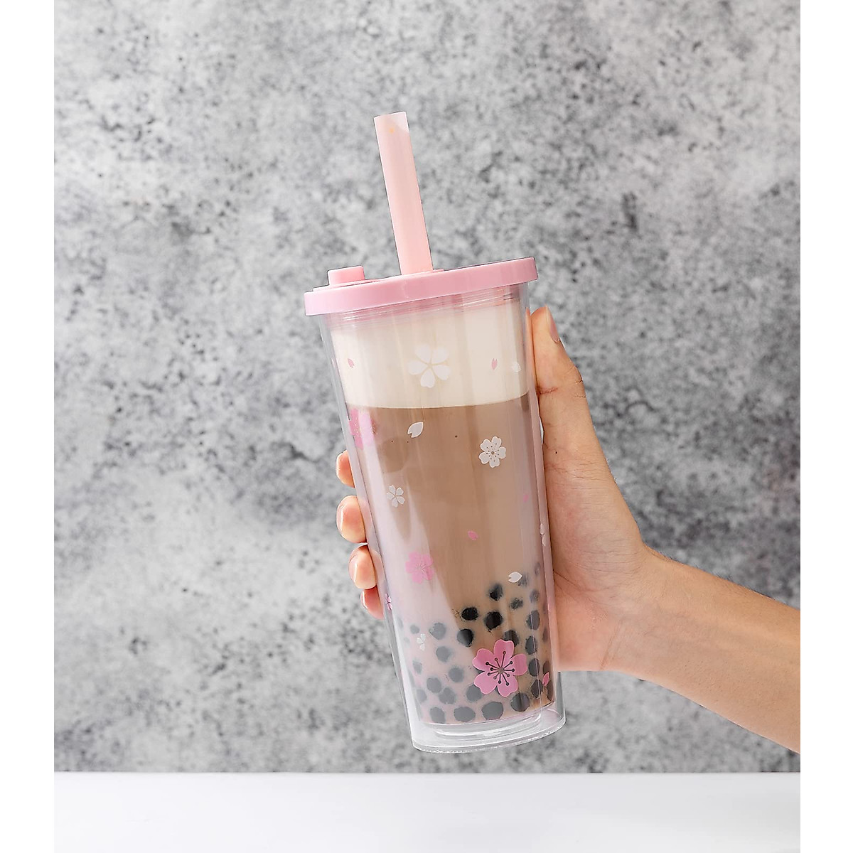 Colnic Reusable Boba Cup With Lids And Straws, 24Oz/700ml Smoothie /Iced Coffee Cup, Leakproof Kawaii Cup Tumbler With Boba Reusable Straw,Double Wall Clear Insulated Bubble Tea Cup