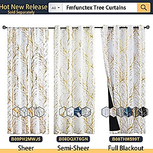 FMFUNCTEX Branch Grey Blackout Curtain Panels for Bedroom 84" Foil Gold Tree Branch Window Curtains Metallic Print Energy Efficient Thermal Curtain Drapes for Guest Living Room Grommet Top 2 Panels
