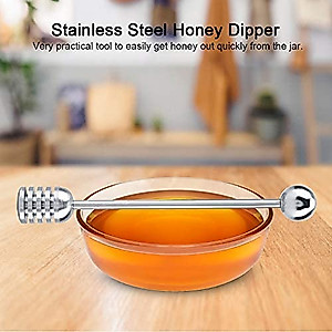 Honey and Syrup Dipper Stick Server Honey Spoon Stainless Steel Honey Dipper Stirrer Spoon Mixing Stick Tool Serve Solid for Honey Pot Jar Containers Silver