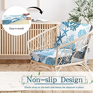 Tingjoo 8Pcs Patio Stretch Sofa Cushion Cover Outdoor Cushion Cover Replacement Patio Furniture Cushions Couch Slipcovers Chair Seat Cover Soft Flexibility Protector (Blue Ocean)