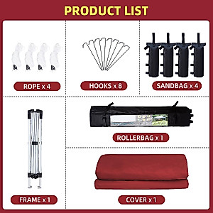 VOYSIGN 10x10 Pop Up Canopy Tent, Outdoor Instant Sun Shelter - Red, Included 1 x Rolling Storage Wheeled Bag, 4 x Weights Bags, 4 x Guylines, 8 x Stakes