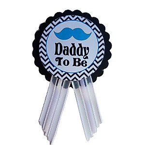 Little Man Mommy & Daddy to Be Pin Mustache Baby Shower Blue & Black It's a Boy, Baby Sprinkle Gender Reveal