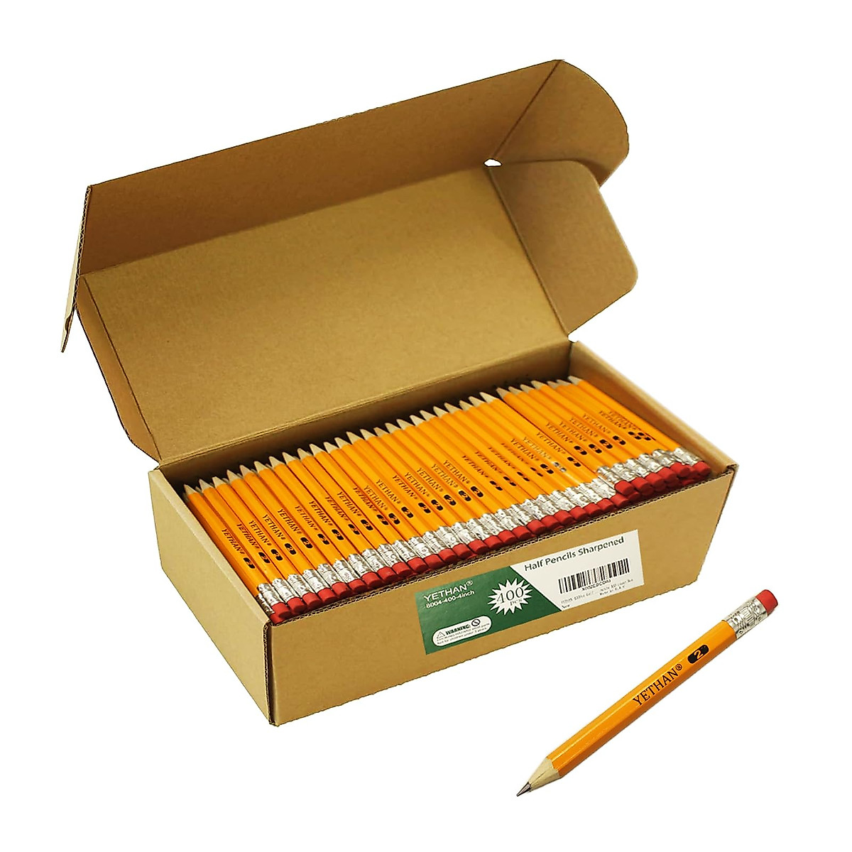 YETHAN Half Pencils with Eraser Tops 96Pcs, Golf, Classroom, Pew - #2 HB, Hexagon, 96/Box.