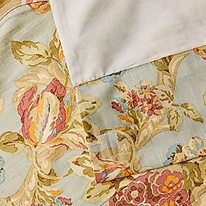 Waverly Spring Bling Modern Farmhouse Floral 3-Piece Reversible Quilt Bedding Bed Spread Set, Queen, Vapor & Spring Bling Valances for Windows Rod Pocket Curtains, 52" x 18", Vapor