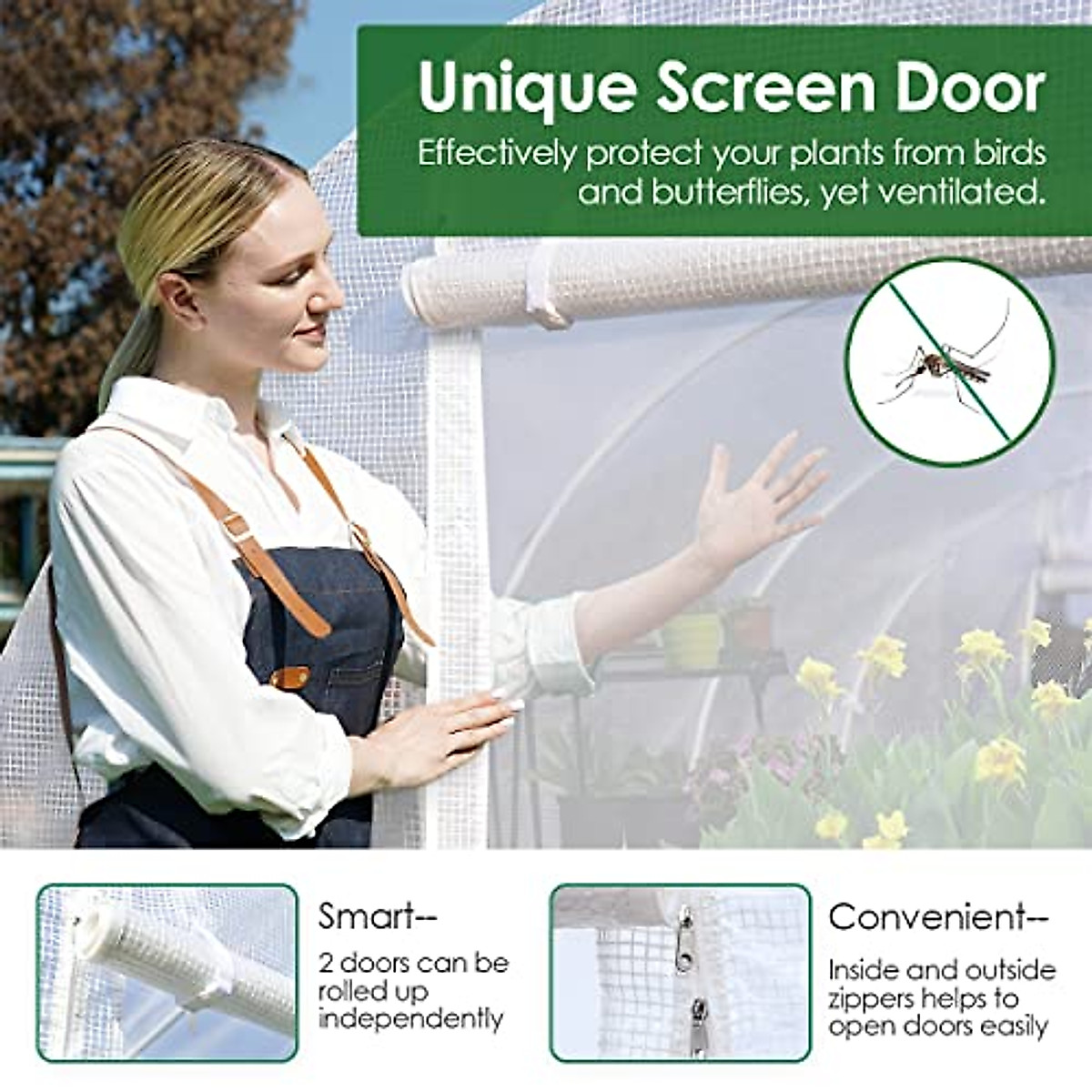 Quictent 2 Doors Reinforced PE Cover 12x7x7 FT Portable Greenhouse Large Walk-in Green Garden Hot House(White)