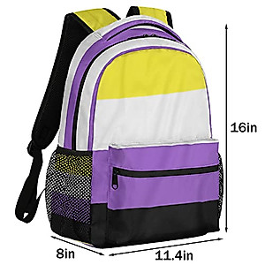 lakefvgk Non-Binary Pride Flag Backpack Travel Laptop Backpack Adjustable Shoulder Straps Waterproof School Bag Bookbag