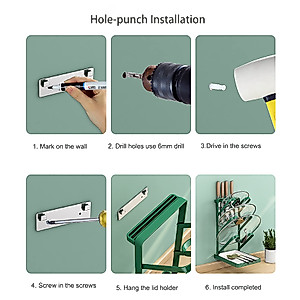 Pot Lid Organizer, Spoon Rest, Knife Rack, Multi-function Pan Cooking Board Spatula Kitchen Utensil Stand Cover Holder, Wall/Door Mounted Cabinet Storage Organizer with Removable Tray (Green), M