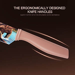 G.a HOMEFAVOR Knife Set, Chef Knives with Dinosaur Pattern, 5-piece Kitchen Knife Set Nonstick Coated with 5 Blade Guard, Gift Box Perfect as a Christmas gift