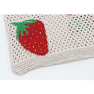 Crochet Tote Bag Aesthetic Y2K Underarm Bag Grunge Fairycore Knit Strawberry Shoulder Handbags Purse Accessories for Women (Beige)