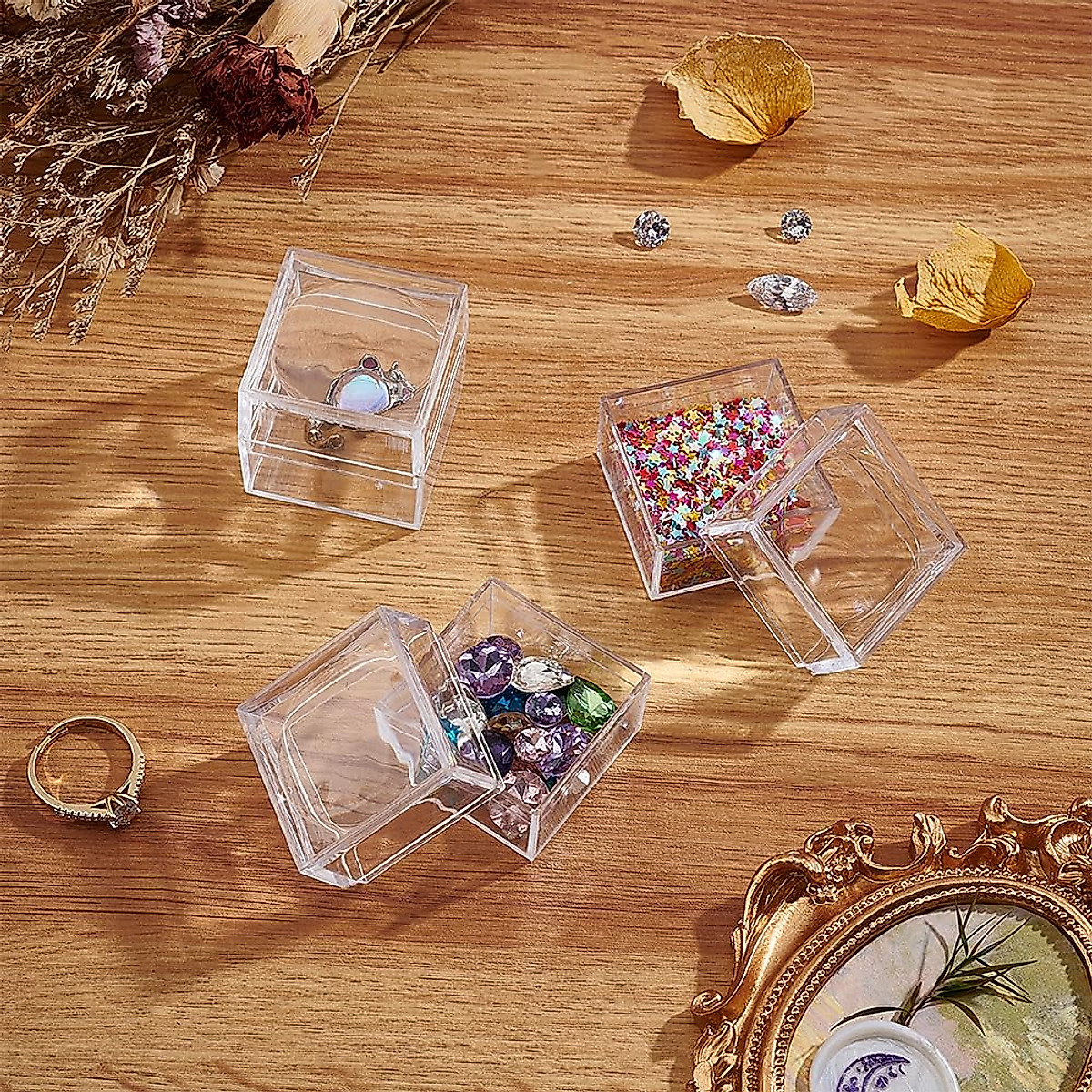 BENECREAT 10pcs 1.57x1.57 Inch Magnifier Box, Clear Square Magnifier Case Acrylic Display Box for Jewellery Display, Insect Observation, Crafting