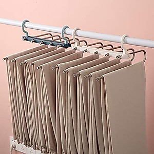 Unioax Pants Hangers Space Saving Pants Rack 5 in 1 Non-Slip Folding Trousers Hanger Multi-Functional Pants Organizer for Closet Wardrobe Scarf Jeans Ties Slacks Storage, Blue