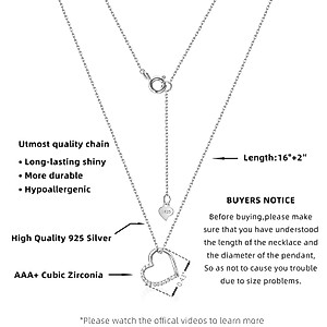Raelyn&Bev. L'Amour Collection Jewelery, 18” +2” Heart Cubic Zirconia Pendant Necklace,Choker Necklaces For Women, Girls with Polishing Cloth, Velvet Drawstring Bag