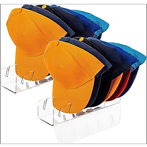 generic Hat Stand for Baseball Caps 2 Pack - Acrylic Hat Holder Display and Organizer- No-Install Holder for 14 Baseball Caps - Ideal for Closet, Dresser, or Shelf, ‎Clear