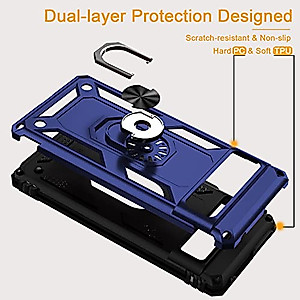 Muntinfe for Google Pixel 7 Case with Tempered Glass Screen Protector [2 Pack], Military-Grade Armor Shockproof Protective Phone Case Cover with Ring Magnetic Kickstand for Pixel 7, Blue