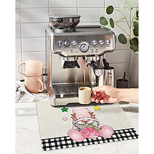 Coffee Mat for Counter,Christmas Pink Gnome Snowflake Star Linen Texture Absorbent Hide Stain Coffee Bar Mat,Non-slip Coffee Bar Accessories Kitchen Drying Mat Fit Under Coffee Maker Espresso Machine