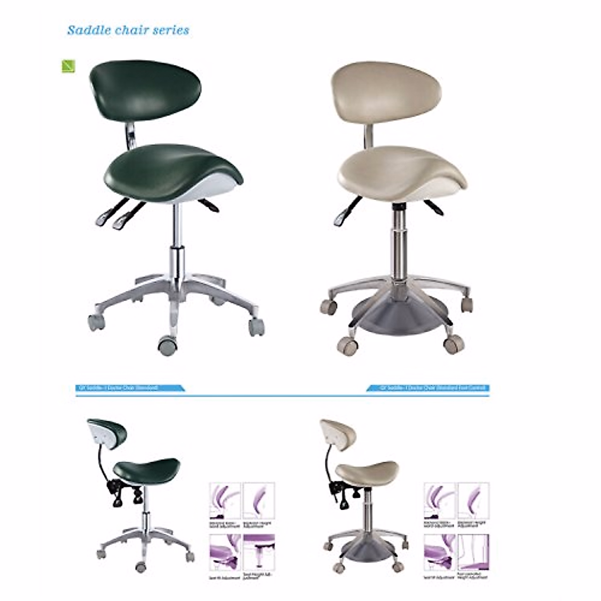 Standard Foot-Controlled Dental Mobile Chair Saddle-1 Doctor's Stool Micro Fiber Leather