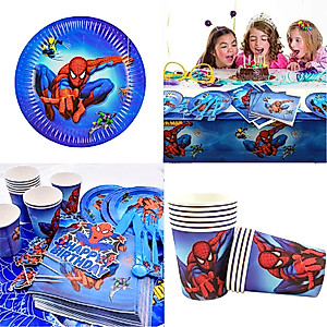 JinkySier 78pcs Spiderman Birthday Party Supplies Set, Spiderman tableware, Include dinner plates, knives and forks, cartoon spider napkin, for atmosphere decorations of various themed parties