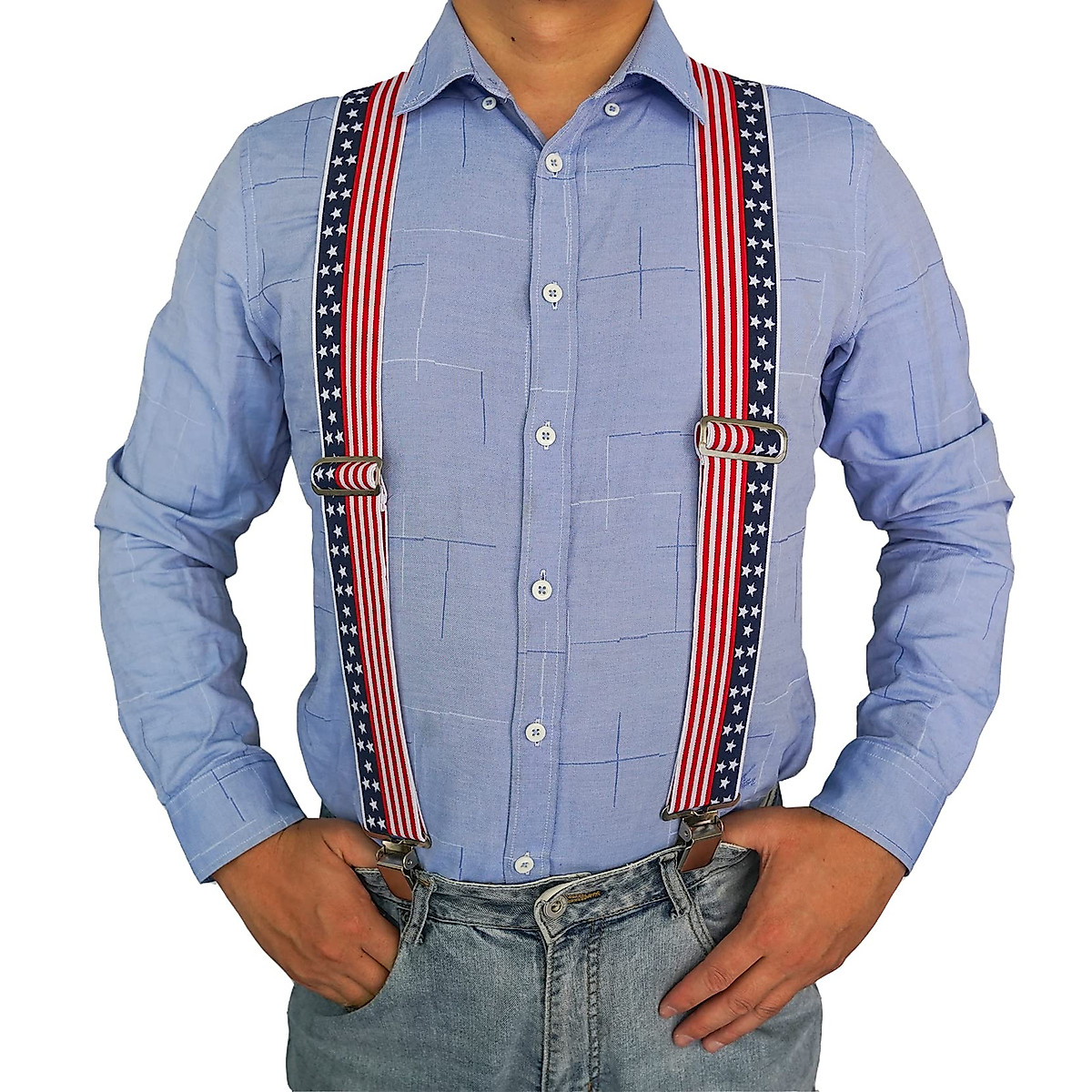 MELOTOUGH Men's Suspenders Fully Elastic 2 inch Wide X back Heavy Duty Tradesperson's Pant Suspender (New USA)