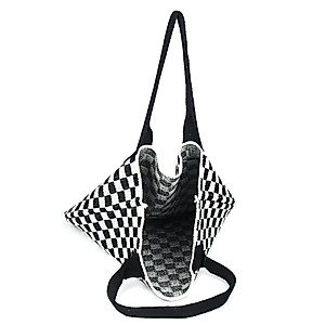 Stizimn Crochet Bags for Women Summer Beach Tote Bag Large Capacity Shoulder Bag Aesthetic Hobo Bag Knit Bag Hippie Bag (Black-C)