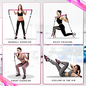 Limm Pilates Bar Kit with 6X Resistance Bands, 3-Section Pilates Bar with Adjustable Bands Workout Equipment for Legs,Hip,Waist and Arm, Muscle Toning, Stretching, Yoga