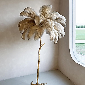 JAYMP Ostrich Feather Floor Lamp for Living Room Sofa Bedside Standing Reading Lamp Elegant Romantic Beautiful (Height 78.7 inches/ 45 Feathers, Khaki)