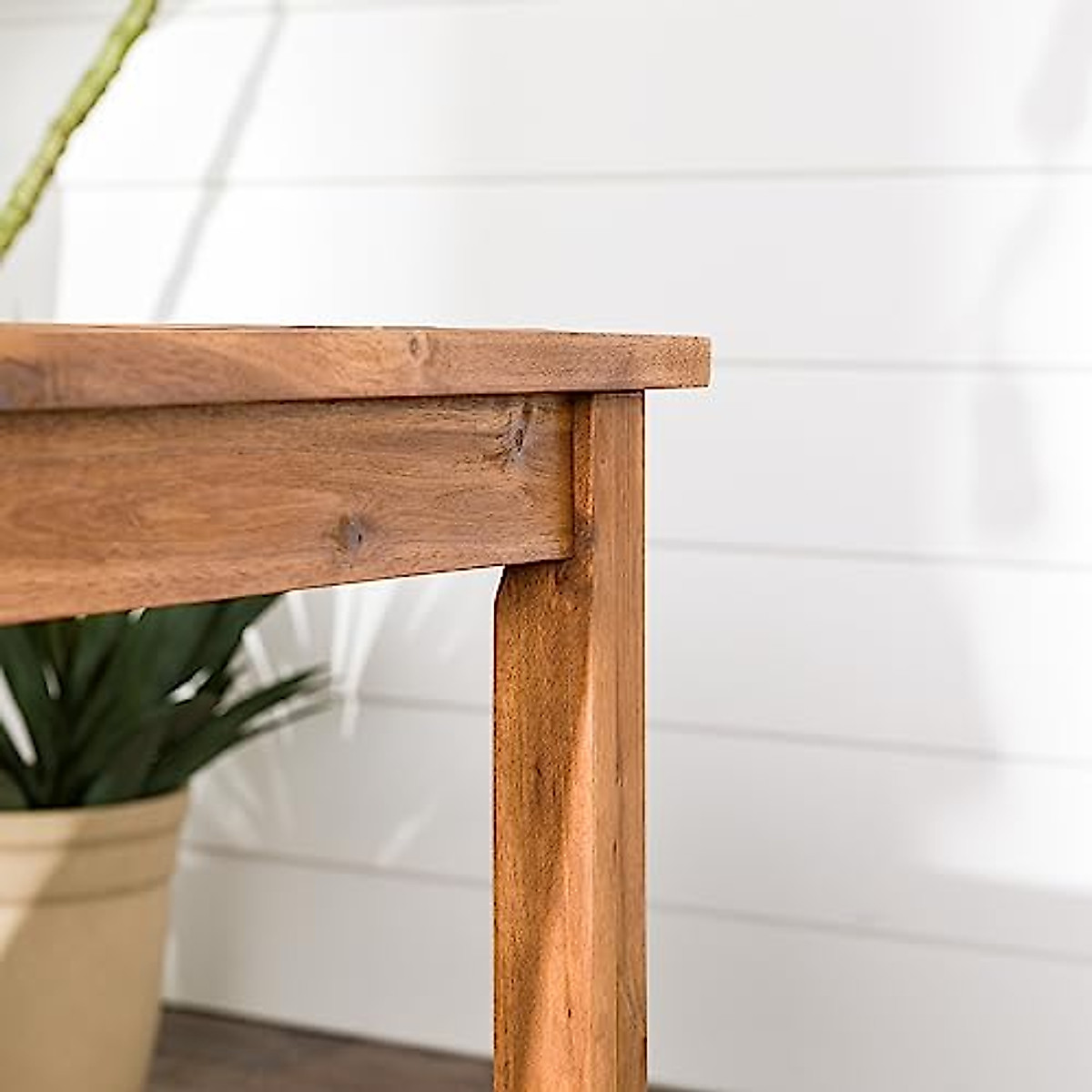 Walker Edison Dominica Contemporary Slatted Outdoor Dining Table, 34 Inch, Brown