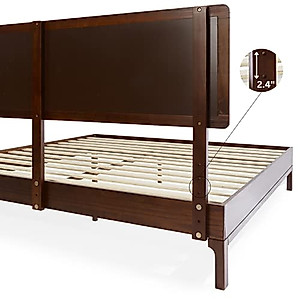 Bme Nipe (New) 14 Inch Deluxe Bed Frame with Adjustable Headboard - Rustic & Bohemian Unique Style with Acacia Wood - No Box Spring Needed - 12 Strong Wood Slat Support - Easy Assembly - Queen, Walnut