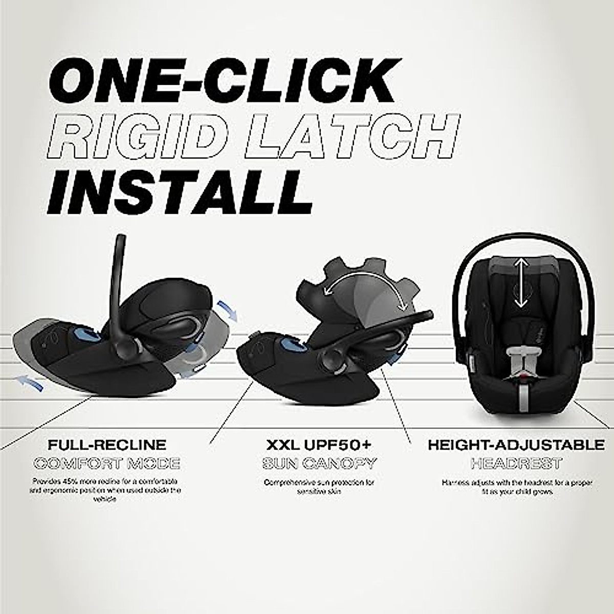 Cybex Cloud G Comfort Extend Infant Car Seat with Anti-Rebound Base, Linear Side Impact Protection, Latch Install, Ergonomic Full Recline, Extended Leg Rest, Moon Black