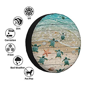 Sea Turtle Starfish Spare Tire Cover Wheel Protectors Cover Weatherproof Sun Protection Tyre Covers,14" 15" 16" 17"