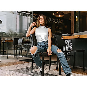 Javly Women's Sleeveless Turtleneck Metallic Dance Leotard Shiny Spandex Mockneck Bodysuit Halloween CustumesSilver S…