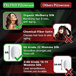 FELYSIK Butterfly Floral Silk Pillowcase for Hair and Skin Standard 20"x26", 22 Momme Mulberry Silk Khaki Flower Print Pillow Cases with Zipper