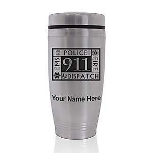 SkunkWerkz Commuter Travel Mug, Emergency Dispatcher 911, Personalized Engraving Included