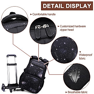 Voici et Voila Backpack with Wheels, Galaxy Trolley Schoolbag Kids Rolling Backpack with Lunch Box and Pencil Case Rolling Trolley Book Bag for Kids Boys