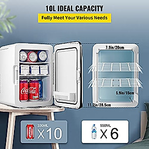 VEVOR Mini Fridge, 10 Liter Portable Cooler Warmer, AC/DC Skincare Fridge, Stylish Look Compact Refrigerator, Lightweight Beauty Fridge, for Bedroom Office Car Boat Dorm Skincare Cosmetic Medicine