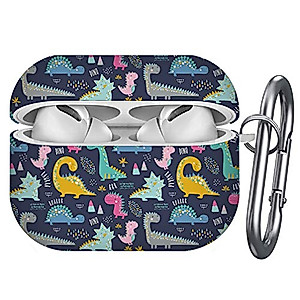 Compatible with Airpods Pro – Shockproof TPU Gel Portable Protection Soft Case Cover Skin with Carabiner Clip Keychain (Cute Funny Kids Dinosaurs)