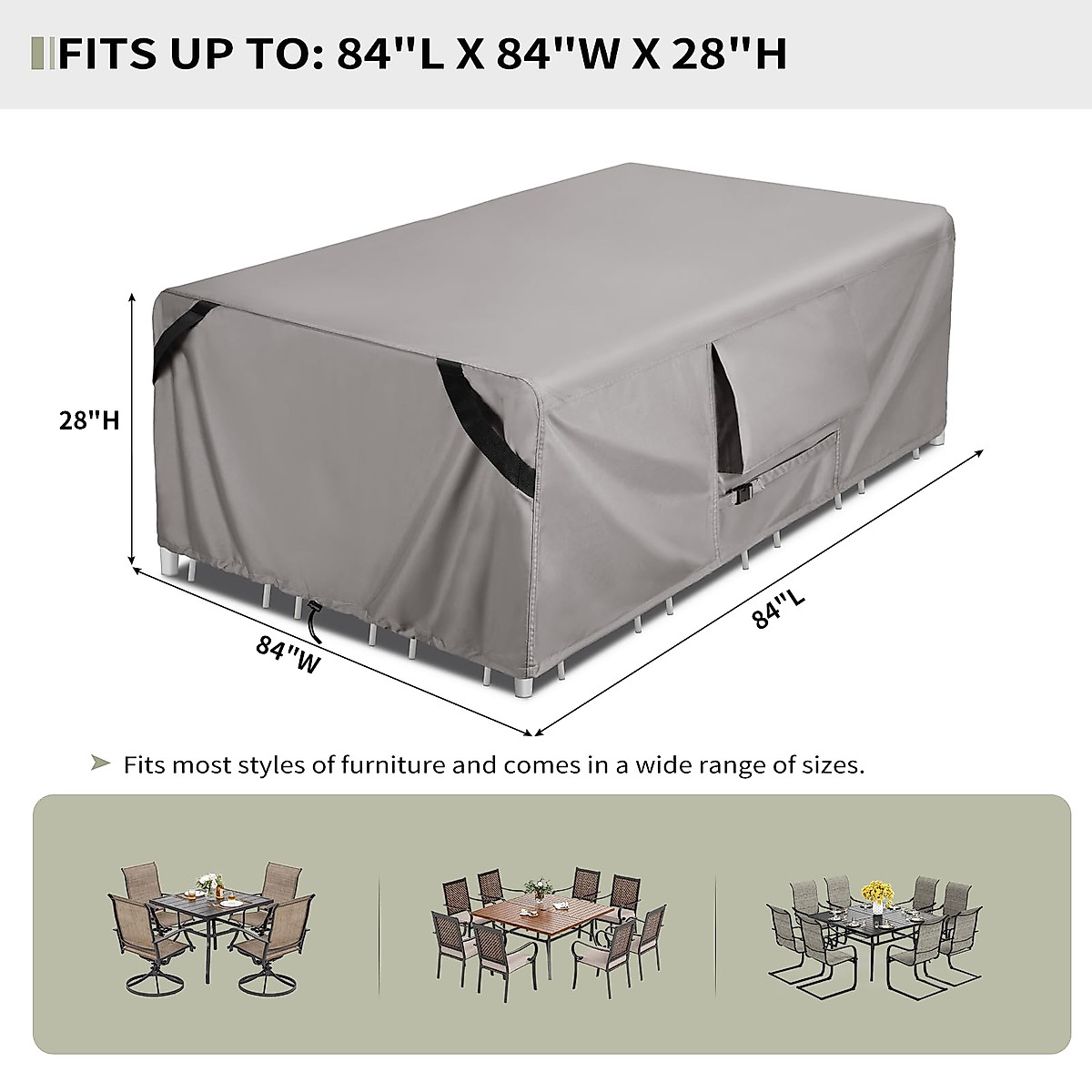Outdoor Furniture Set Covers Waterproof 84 x 84 inch Weatherproof Square Cover, 600D Heavy Duty for Outside Dining Table and Chairs fit 7 x 7 ft, 80 x 80 inch Table