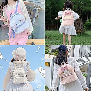 Cute Small Furry Cinnamoroll Dog Melody Backpack Plush Backpack Cute Girl Bag My Melody (white)