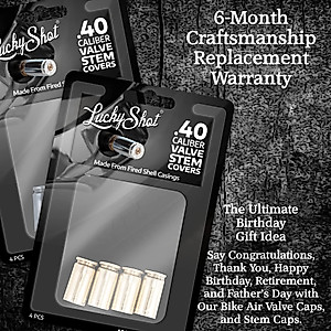 Lucky Shot - 40 Cal Bullet Shell Casing Tire Valve Stem Caps | Tire Pressure Caps | Stem Tires Accessories for Cars, SUVs, BMX Bike, Bicycle, Truck, Motorcycle | Brass Stems Covers (Set of 4)