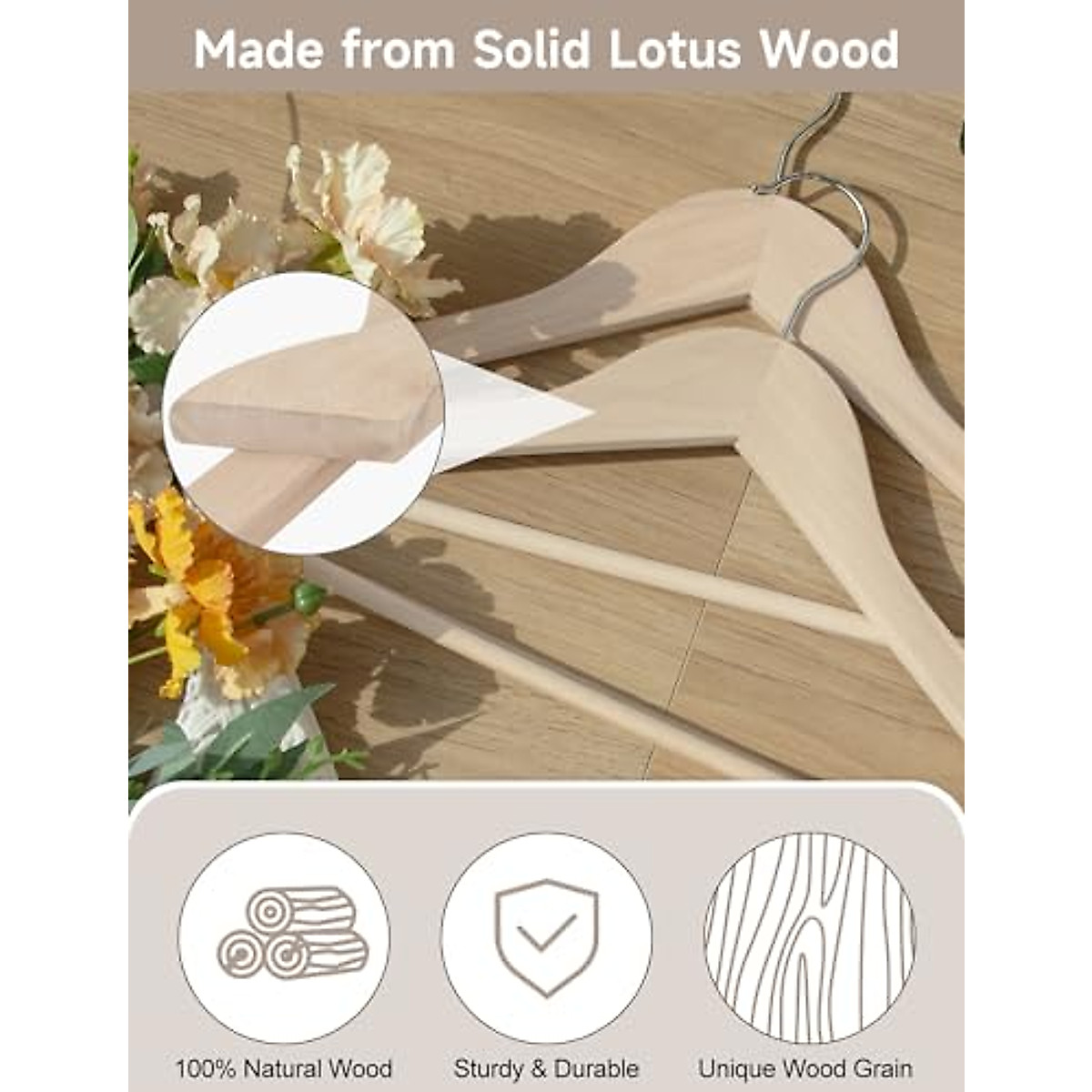 StorageWorks Coat Hanger, Lotus Wooden Clothes Hanger, Heavy-Duty Clothes Hangers, Natural Wood Hangers for Shirts, Jackets, Pants, Coats, Suits, Sweaters, 20 Pack