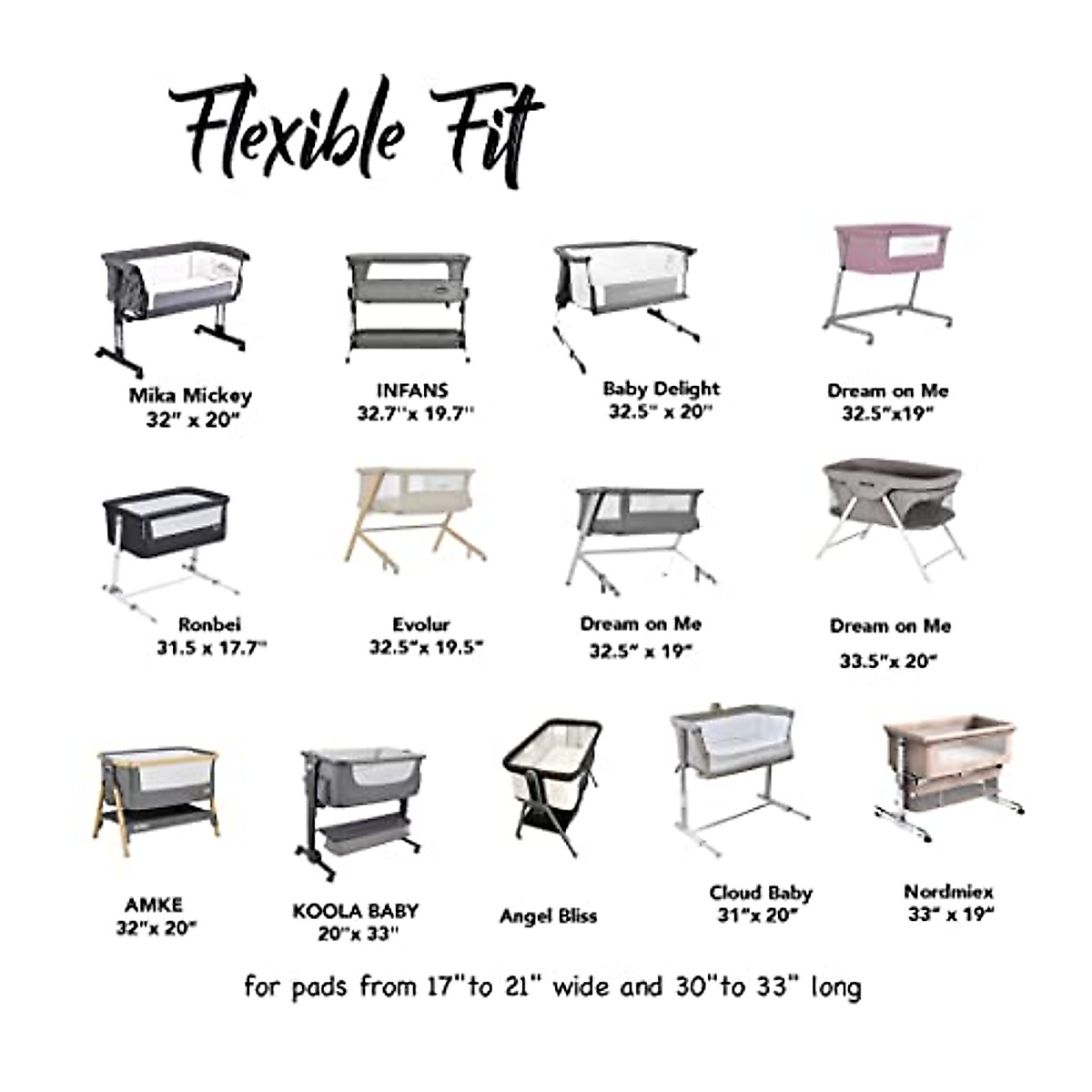 Cambria Baby 100% Organic Cotton 2 Pk of Bedside Sleeper Bassinet Fitted Sheets for Mika Micky, Baby Delight, Ronbei, KOOLA Baby, Cloud Baby, AMKE, Angelbliss, Maxi COSI, Arm's Reach, and More.
