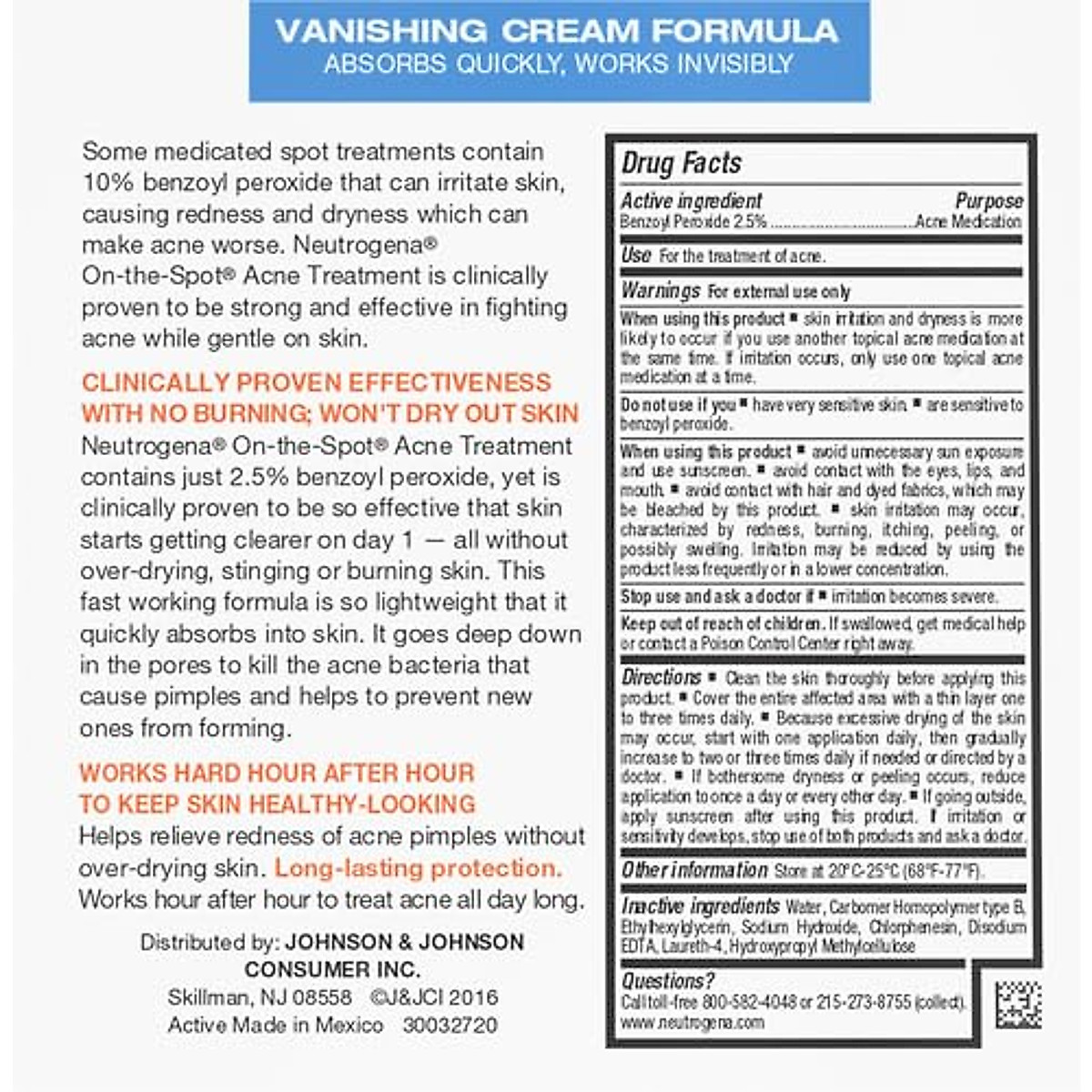 Neutrogena On-The-Spot Acne Treatment Gel with Benzoyl Peroxide - Gentle Face Acne Medicine for Acne Prone Skin, 0.75 oz