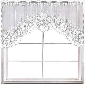 WUBODTI Lace Swag Valance Curtains for Kitchen, White Sheer Floral Embroidery Vintage Window Valances Hollow Knitted Voile Drapes for Living Room Bathroom Cafe Dining Room Small Windows, 63" Wx24”H