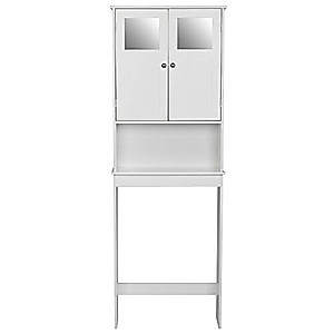 SSLine Over The Toilet Storage Cabinet Organizer,Home Bathroom Space Saver Shelf with Adjustable Shelf and Double Door, Free Standing Toilet Rack for Bathroom,White