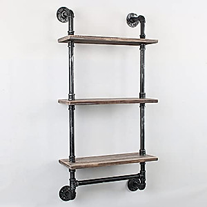 Murtain Industrial Pipe Bathroom Shelves 3-Tier Wall Mounted,19.7 inch Rustic Wall Shelf with Bath Towel Bars,Farmhouse Towel Rack,Metal & Wooden Floating Shelves,Over The Toilet Storage Shelf
