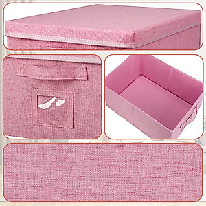 Graciadeco 22.8qt Closet Storage Boxes with Lids Pink Folding Keepsake Storage Bins Stackable Flat Lidded Carboard Storage Contaner for Clothes Barbie Shoes, 2 Pack