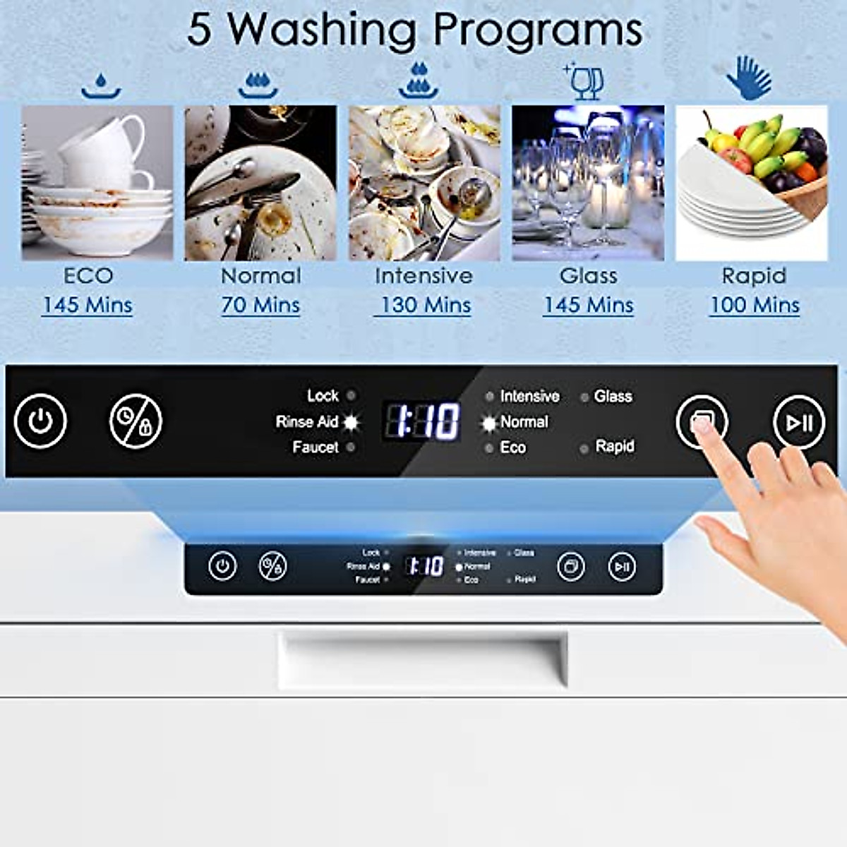 PETSITE Countertop Dishwasher, Portable Dishwasher w/ 5 Washing Programs, 6 Place Settings, 360° Dual Spray, High-Temperature Drying, Compact Kitchen Dishwasher for Dorm, RV, Small Apartment