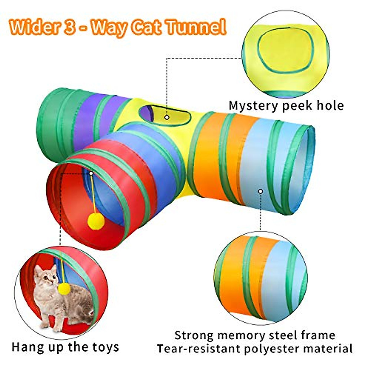 Malier Cat Toys Kitten Toys Set, Collapsible Cat Tunnels for Indoor Cats, Interactive Kitty Toys Cat Feather Toy Fluffy Mouse Crinkle Balls Cat 3 Way Tube Tunnel Toys for Cat Puppy Kitty Kitten