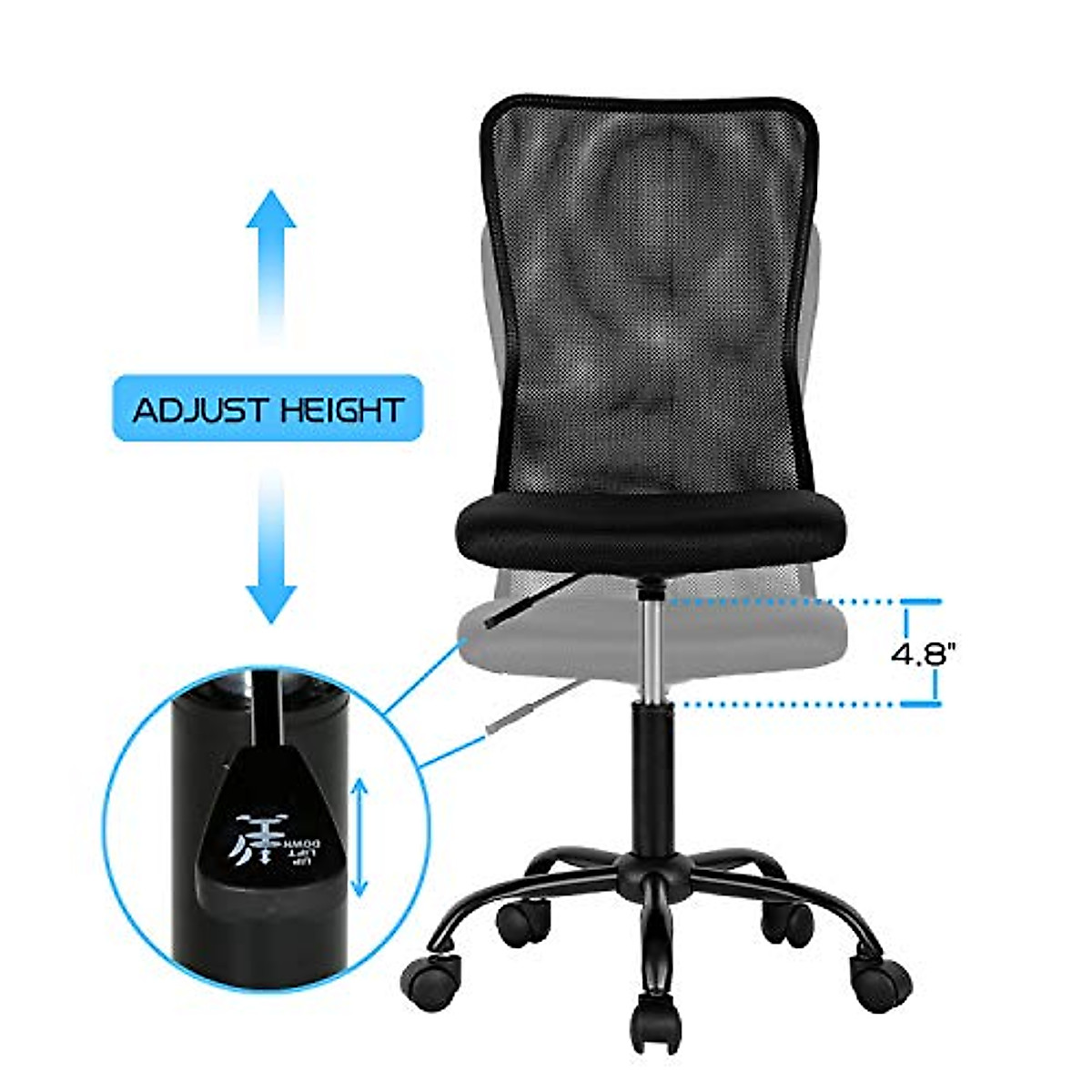 HCB Home Office Chair Mesh Desk Chair Ergonomic Computer Chair with Lumbar Support Mid Back 360° Rolling Swivel Adjustable Height Small Meeting Chairs (Black)