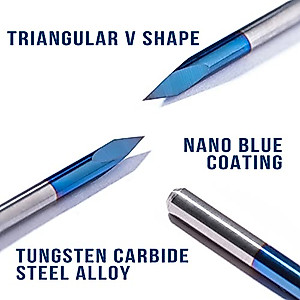 20/30/45/60/90deg 0.1mm Triangular CNC Router Bits Set, 1/8" Shank Engraving Carving V-Bit with Nano Blue Coating Sharp Pyramid Bits for Acrylic Wood MDF Aluminum Lettering Sign Making