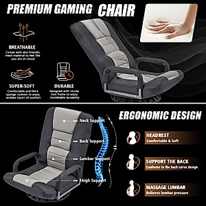 ACIPENSER Swivel Gaming Chair Multipurpose Floor Gaming Chair for Playing Video Games, TV, Reading w/Armrest Lumbar Support & 6 Adjustable Postion Backrest for Adults & Kids,Grey